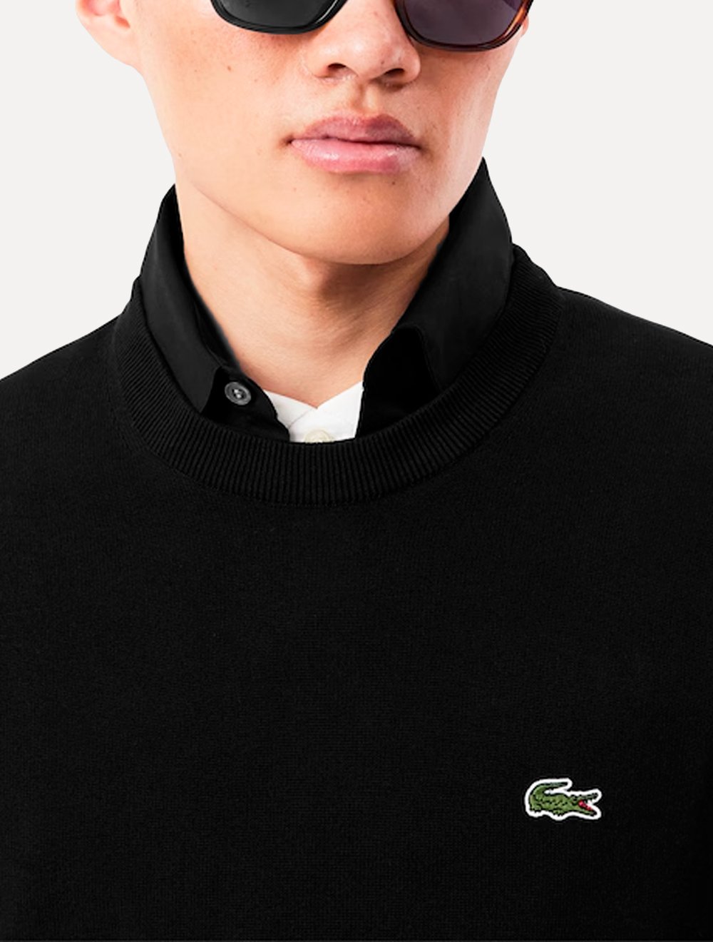Suéter Lacoste Masculino Classic Fit Gola V Logo Preto | Secret Outlet