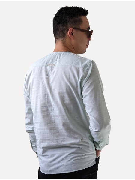 Camisa King & Joe Bata Masculina Manga Longa Henley Mini Listrada Azul | Secret Outlet