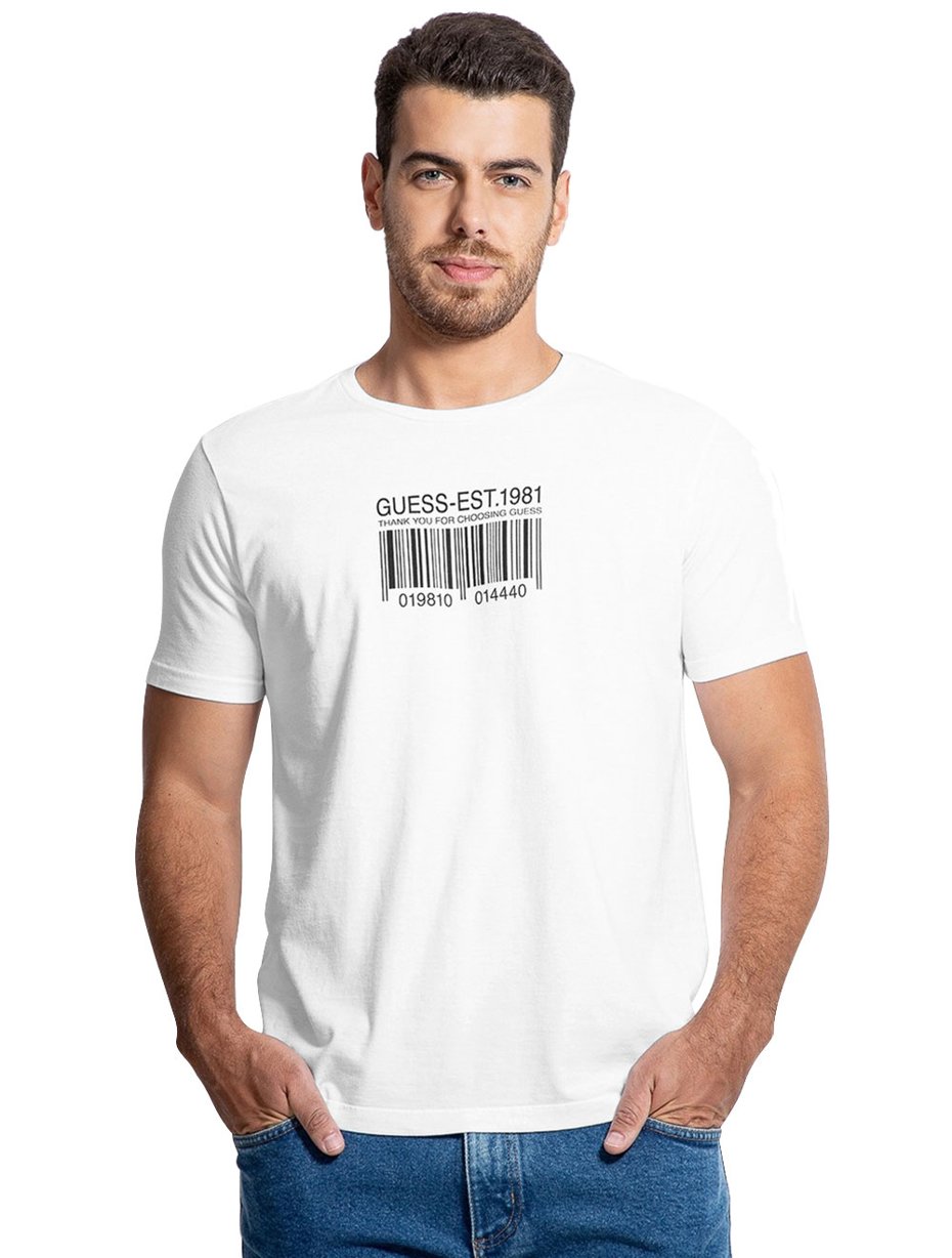 Camiseta Guess Masculina Barcode Est.1981 Silk Branca | Secret Outlet