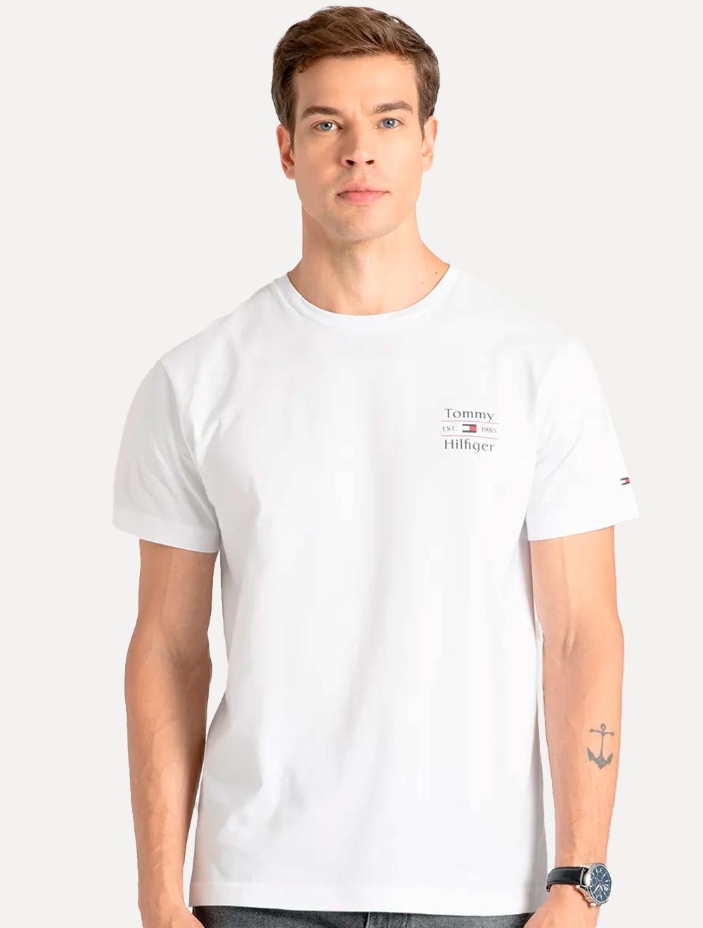 Camiseta Tommy Hilfiger Masculina Regular Stack Branca | Secret Outlet
