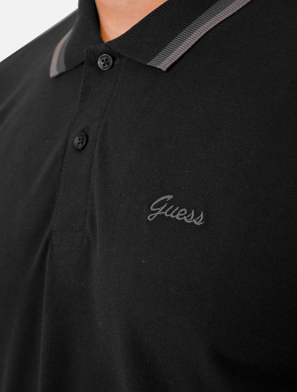 Polo Guess Masculina Piquet Frieze Logo Bordado Preta | Secret Outlet