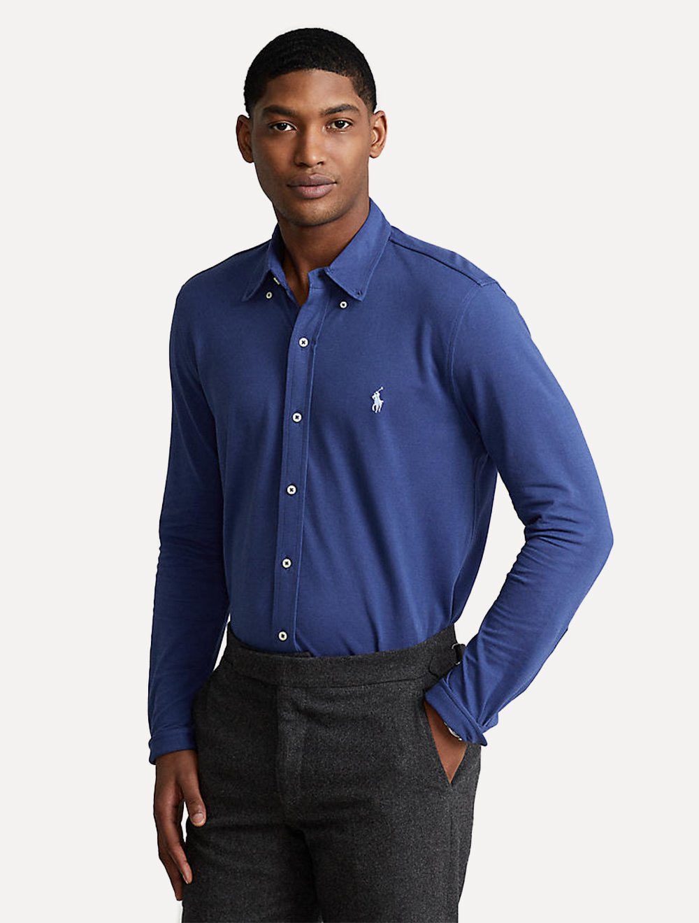 Camisa Ralph Lauren Masculina Featherweight Mesh Blu Logo Azul Royal ...