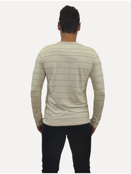 Camisa King & Joe Bata Masculina Manga Longa Henley Listrada Off-White | Secret Outlet