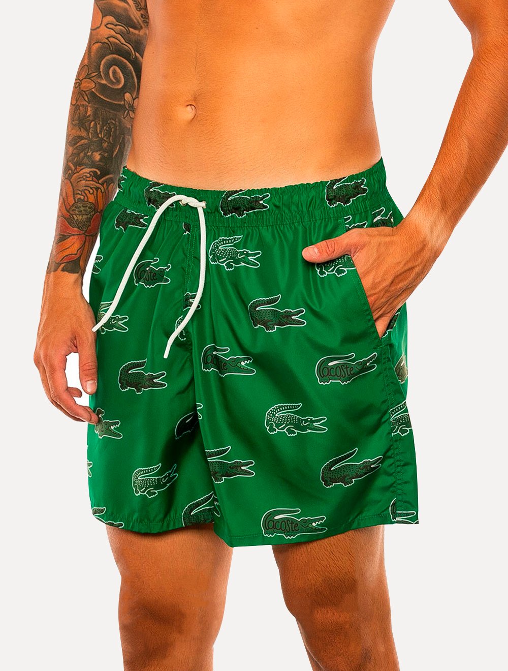 Short Lacoste Masculino Beachwear Croco Print Verde | Secret Outlet