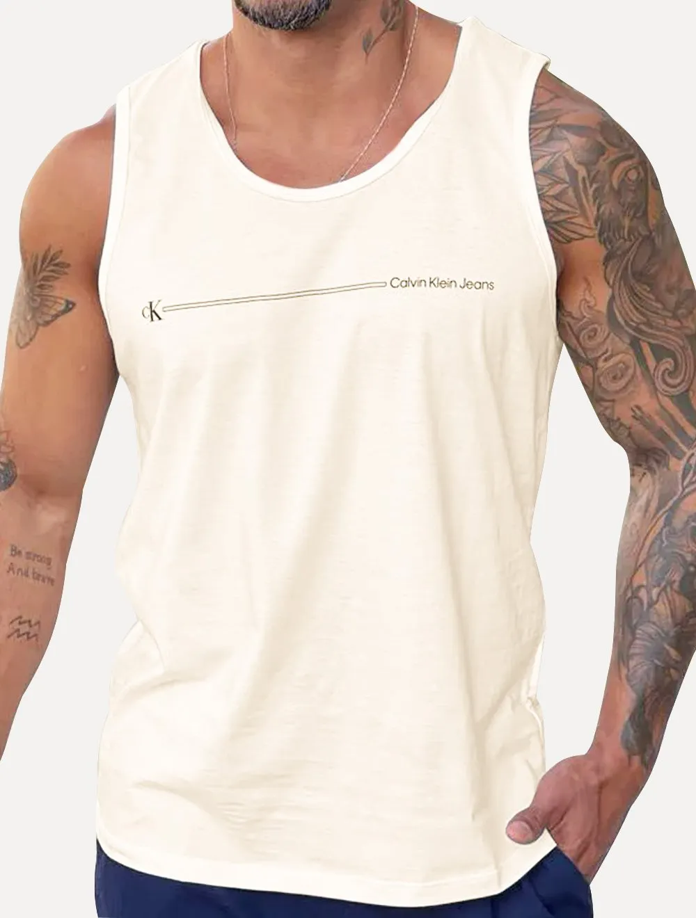 Regata Calvin Klein Jeans Masculina Sustainable CK Outline Palito Off ...