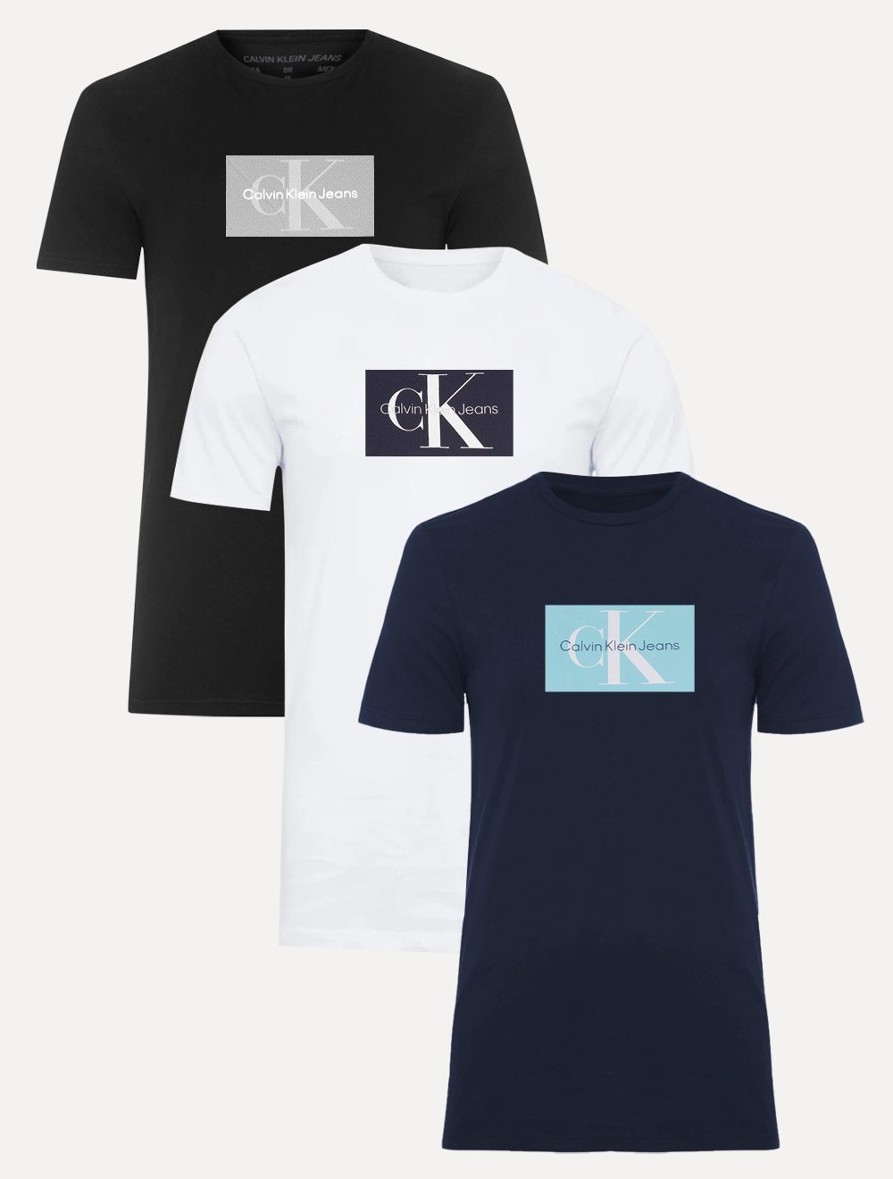 Kit Camisetas | Calvin Klein Jeans Issue Logo Preta/Branca/Azul Marinho ...