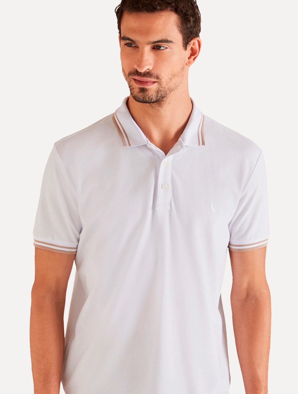 Polo Reserva Masculina Regular Piquet Friso Rajado Branca | Secret Outlet