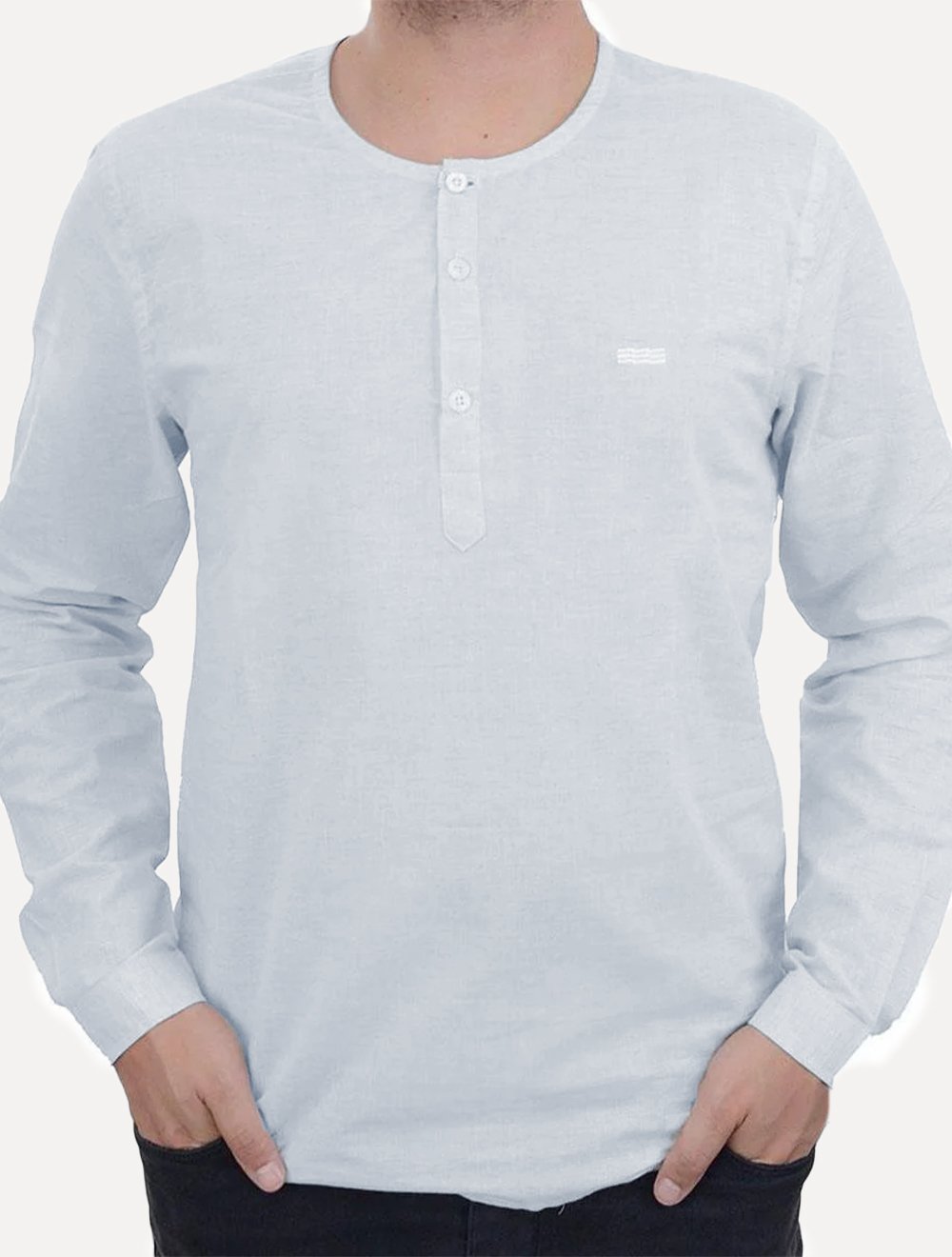 Camisa King & Joe Bata Masculina Manga Longa Henley Azul Claro Mescla | Secret Outlet