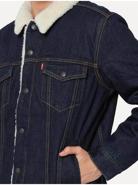 Jaqueta Levis Jeans Masculina Trucker Type 3 Sherpa Azul Escuro ...