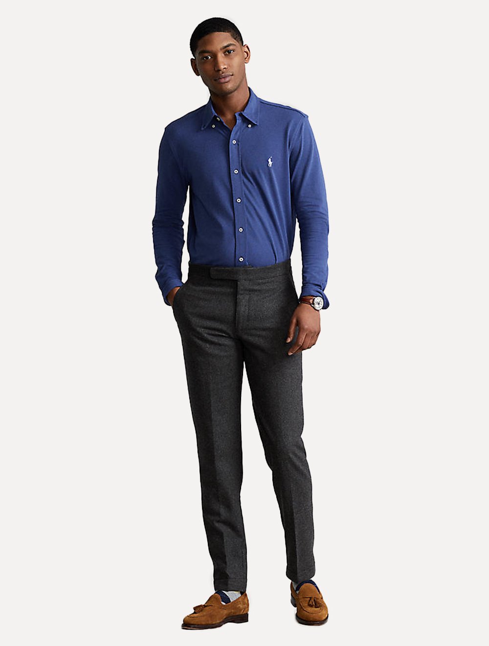 Camisa Ralph Lauren Masculina Featherweight Mesh Blu Logo Azul Royal ...