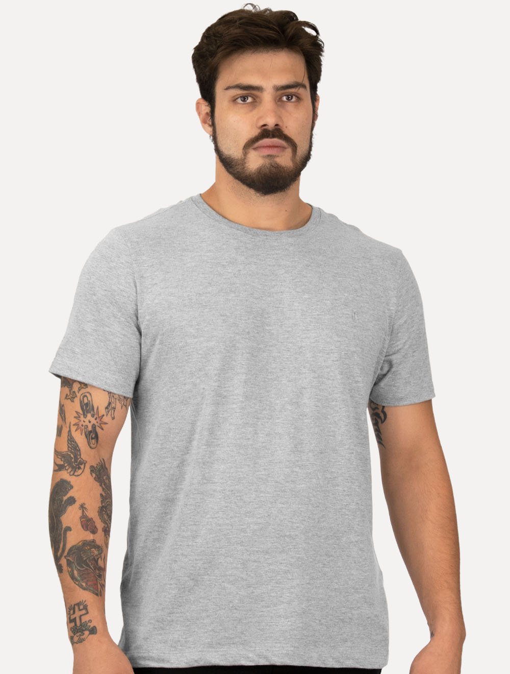 Camiseta Individual Masculina Slim Logo Cinza Mescla | Secret Outlet