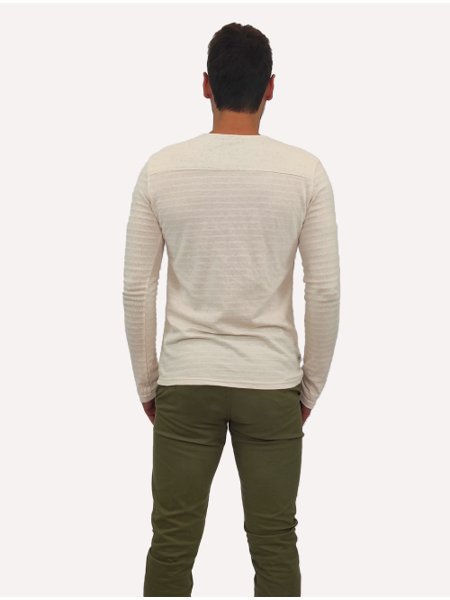 Camisa King & Joe Bata Masculina Manga Longa Henley Linho Off-White | Secret Outlet
