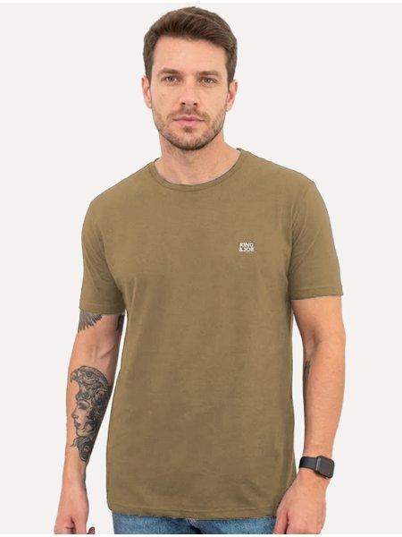 Camiseta King & Joe Masculina Estonada Basic Light Small Logo Marrom ...