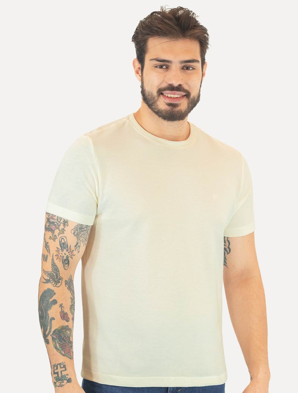Camiseta Aramis Masculina Regular Textura Ottoman Off-White | Secret Outlet