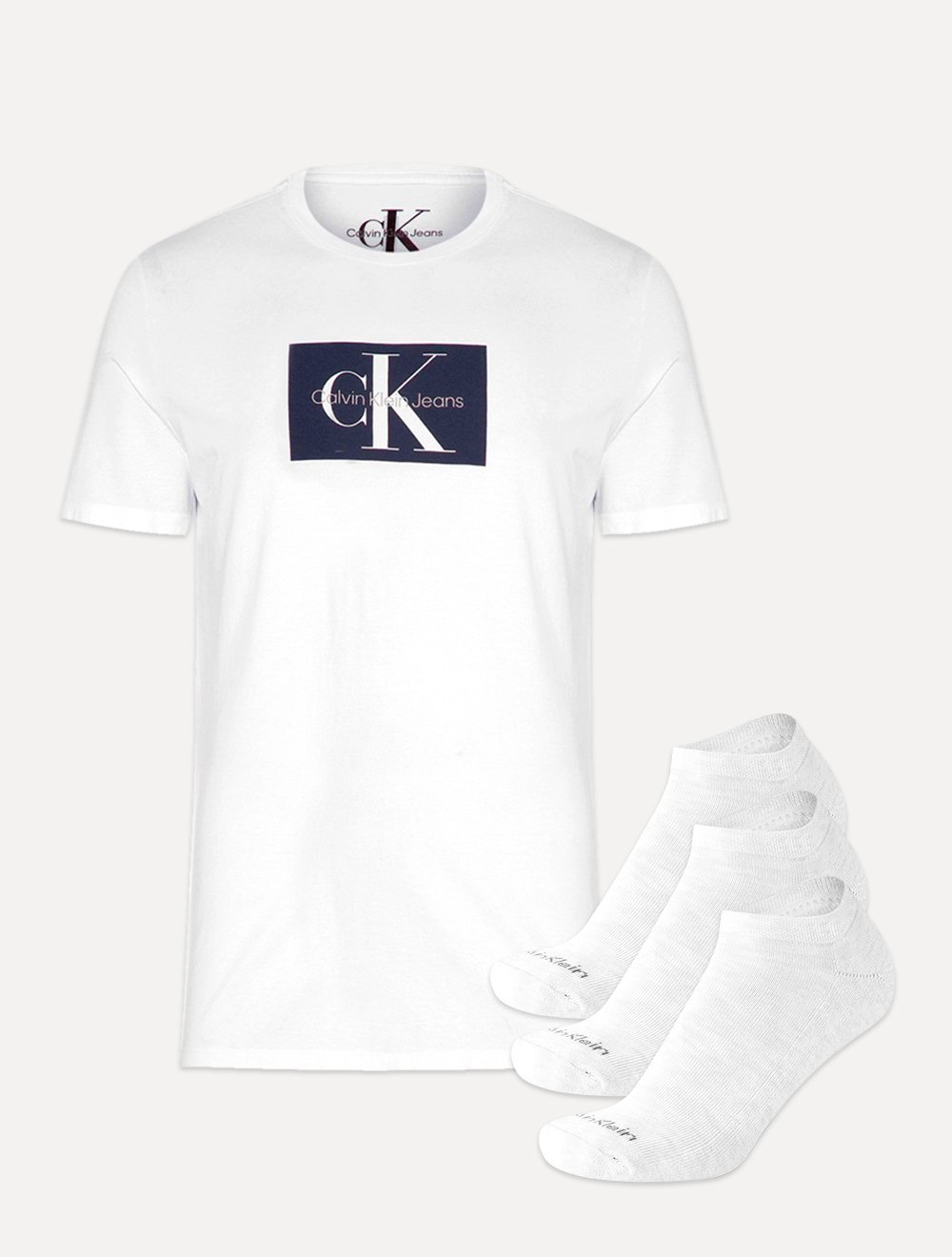 Kit Calvin Klein Jeans | Camiseta Dark Block e Meia Branca | Secret Outlet