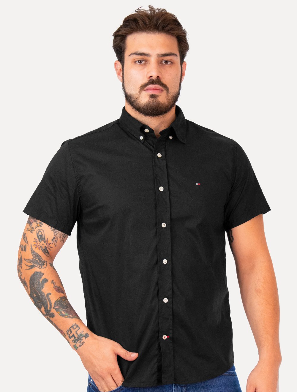 Camisa Tommy Hilfiger Masculina Manga Curta Regular Classic Poplin ...