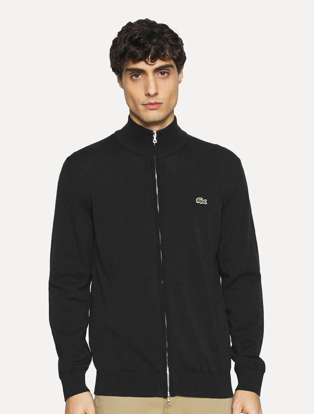 Suéter Lacoste Masculino Classic Zip Gola Alta Logo Preto | Secret Outlet