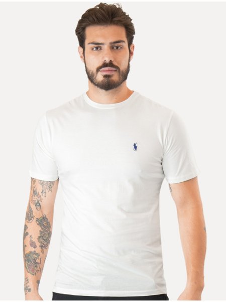 Camiseta Ralph Lauren Masculina Custom Slim Fit Branca | Secret Outlet