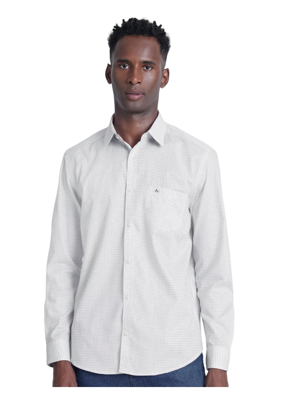 Camisa Aramis Masculina Regular Tricoline Micro Xadrez Branca/Azul ...