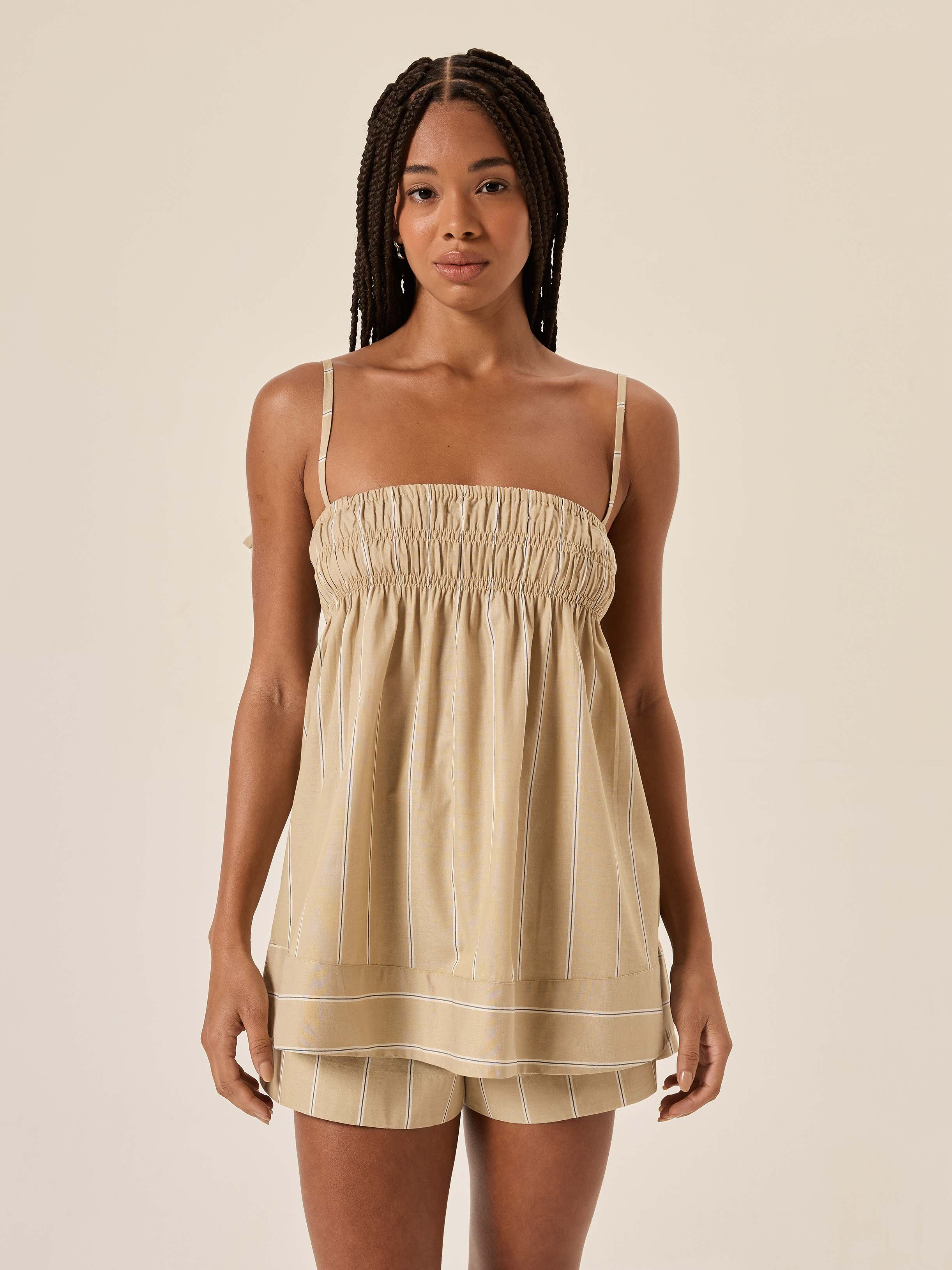 Bata Mia Tricoline Listras Bruleé | PANÔ | Resortwear Carioca