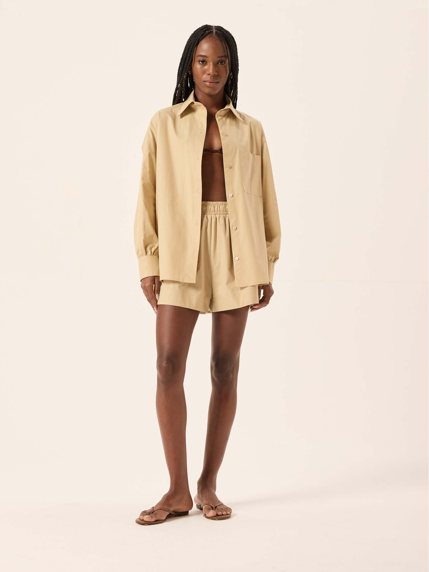 Calça Inês Tricoline Caqui | PANÔ | Resortwear Carioca