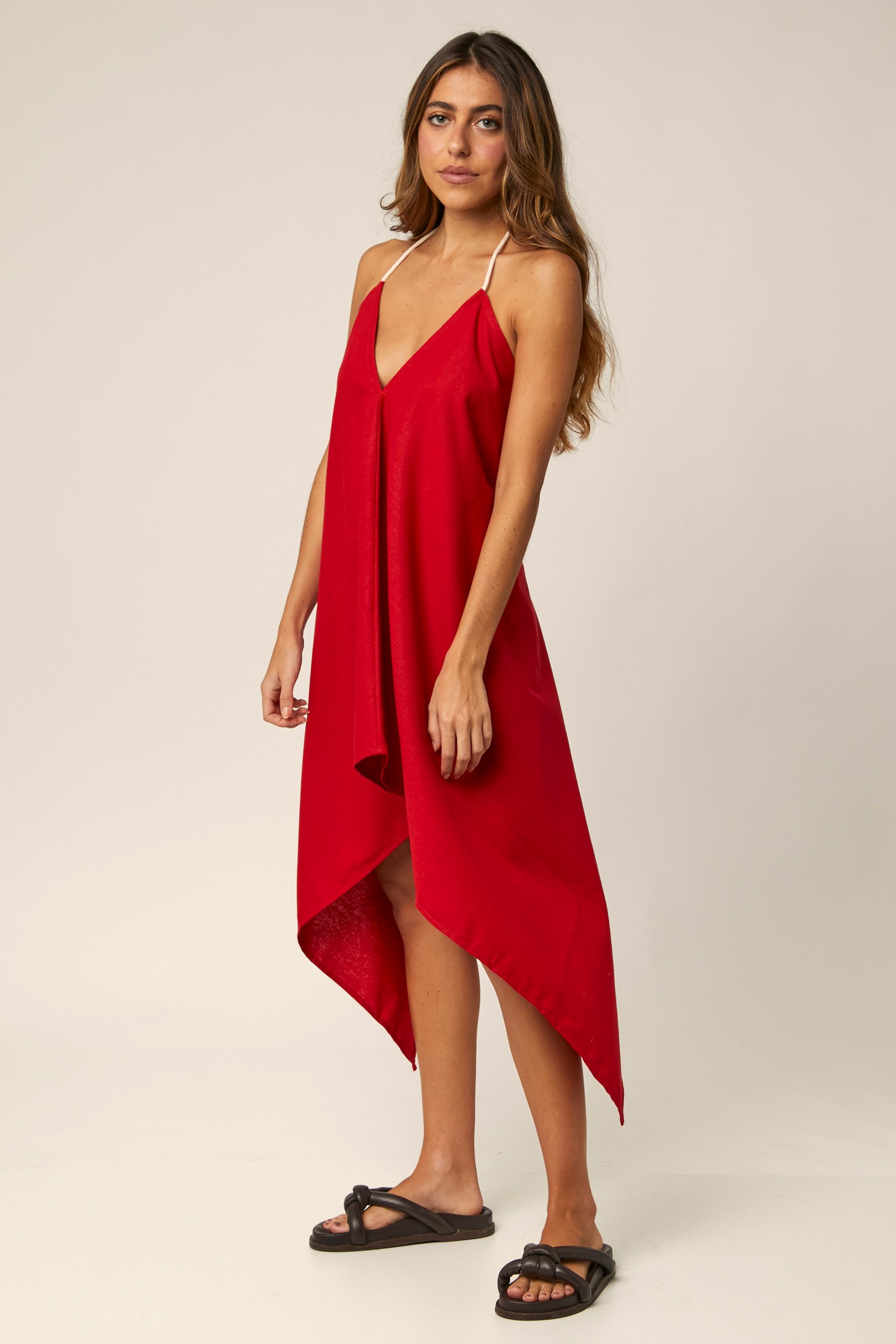 Vestido Pontas Dia Linho Rubi | PANÔ | Resortwear Carioca