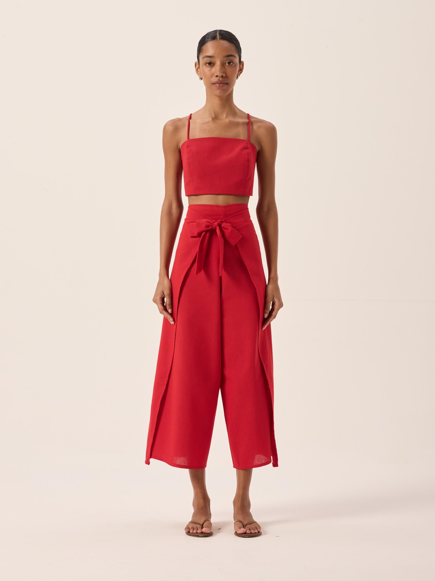 Top Nola Amarração Linho Rubi | PANÔ | Resortwear Carioca