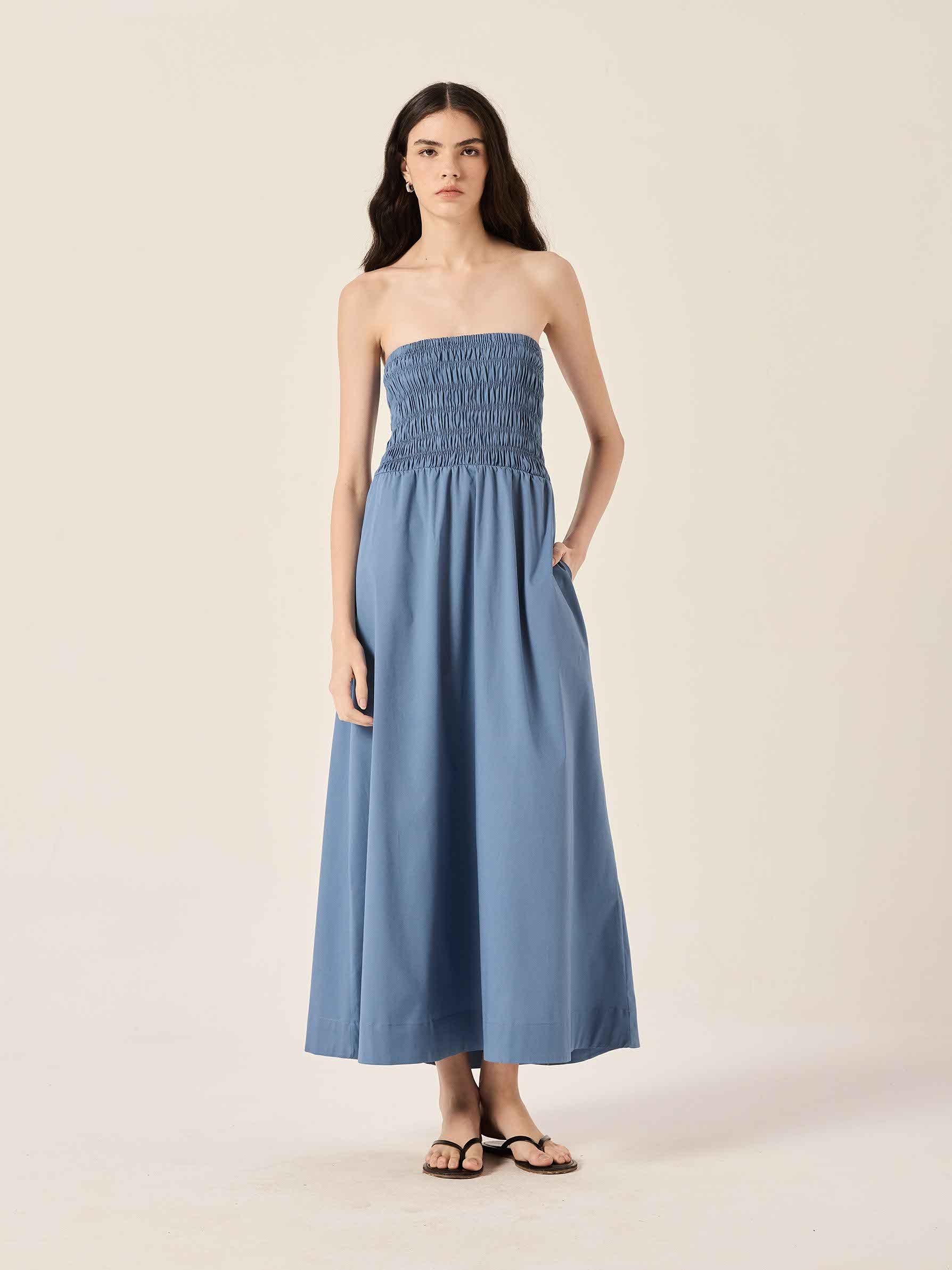Vestido Lastex Posi Azul Denim | PANÔ | Resortwear Carioca