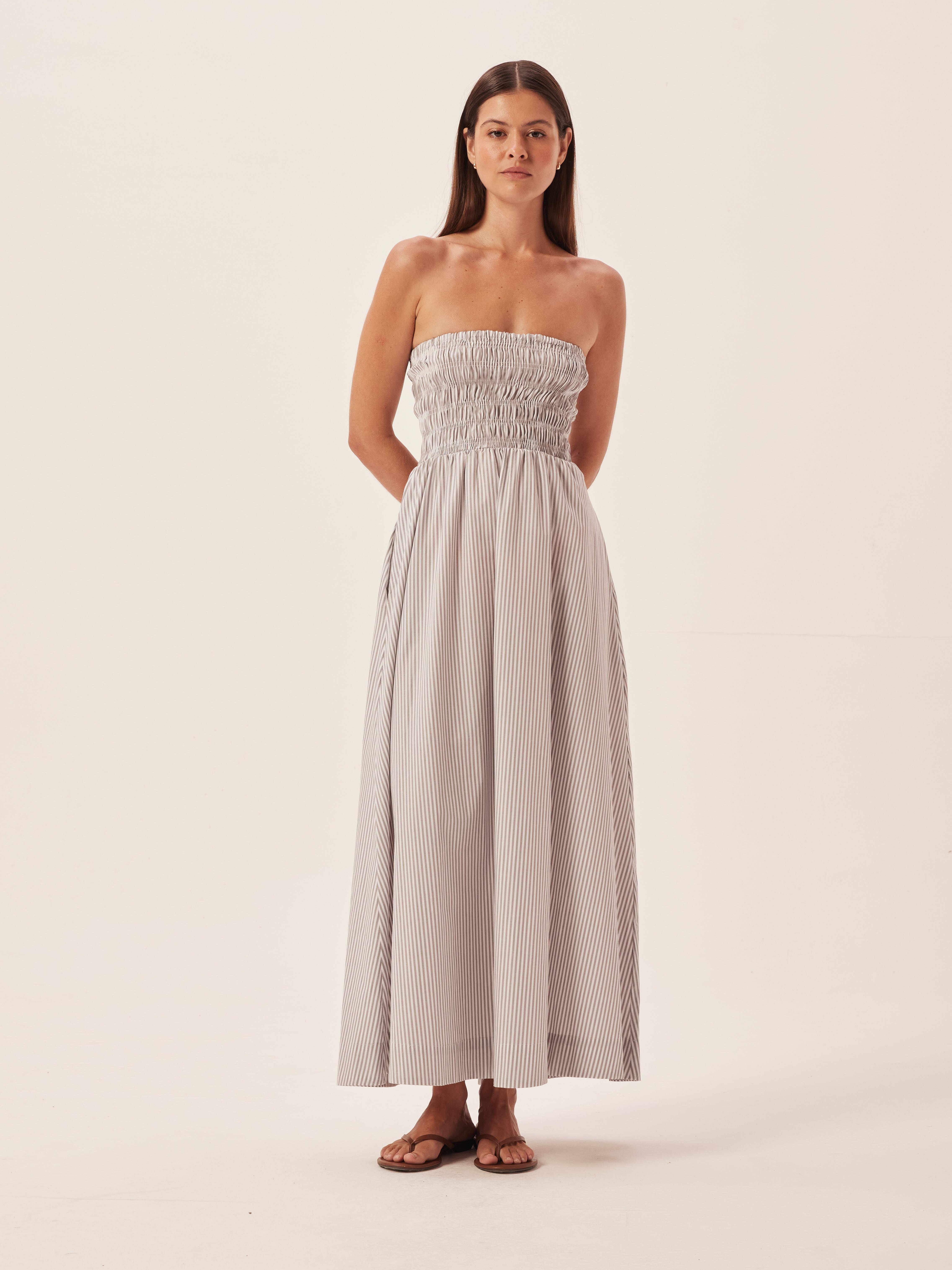 Vestido Lastex Posi Listras Gris | PANÔ | Resortwear Carioca