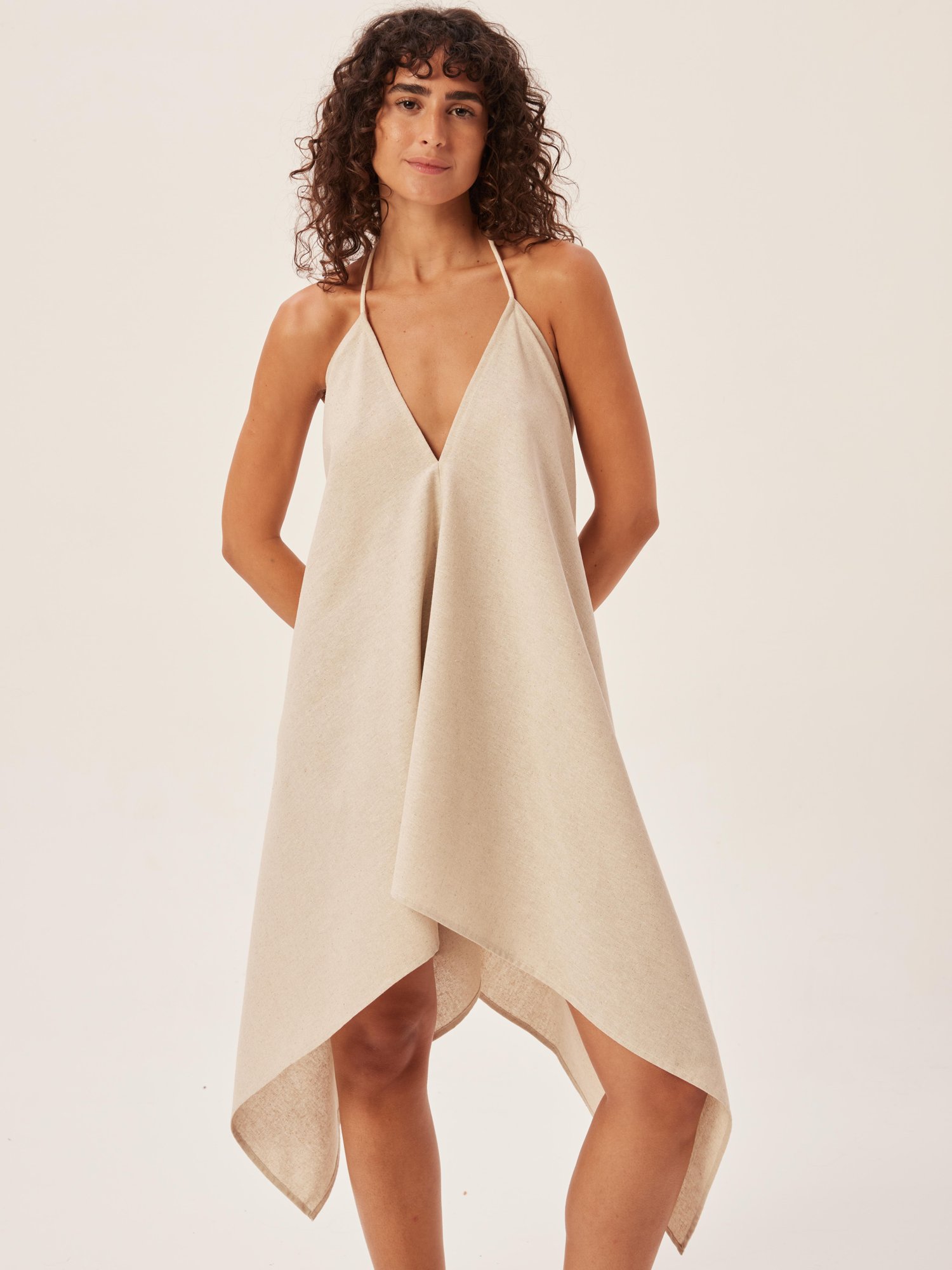 Vestido Pontas Dia Linho Natural | PANÔ | Resortwear Carioca