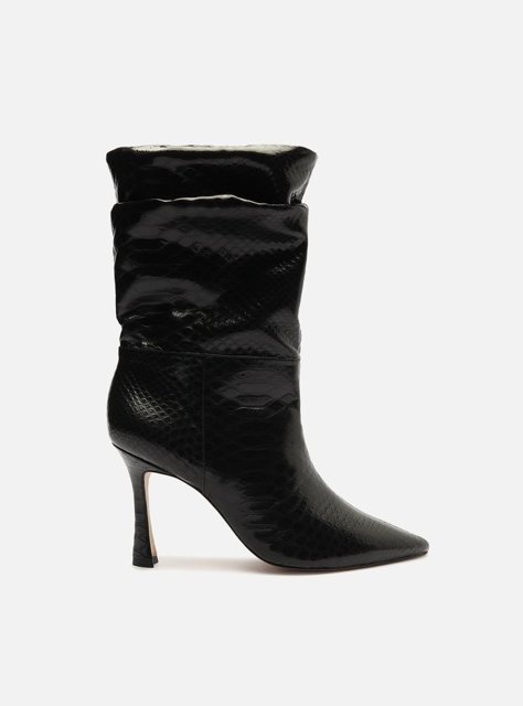 Bota Arezzo Snake Salto Alto Fino Preto Feminino | Passo a Passo Calçados