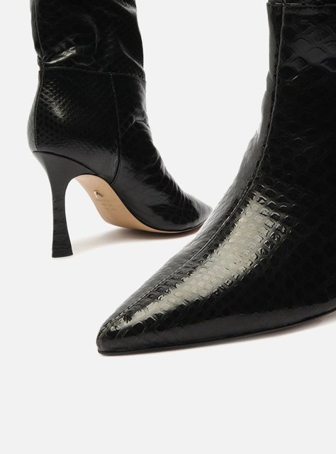 Bota Arezzo Snake Salto Alto Fino Preto Feminino | Passo a Passo Calçados